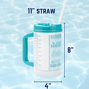 Drink Water Hospital Cup with Lid and Straw, Water Cup with Straw and Lid, Hospital Water Bottle with Straw and Handle, 32 Ounce Cup with Handle and Straw, 32 oz Insulated Mug, Drinking Cups, Teal Lid