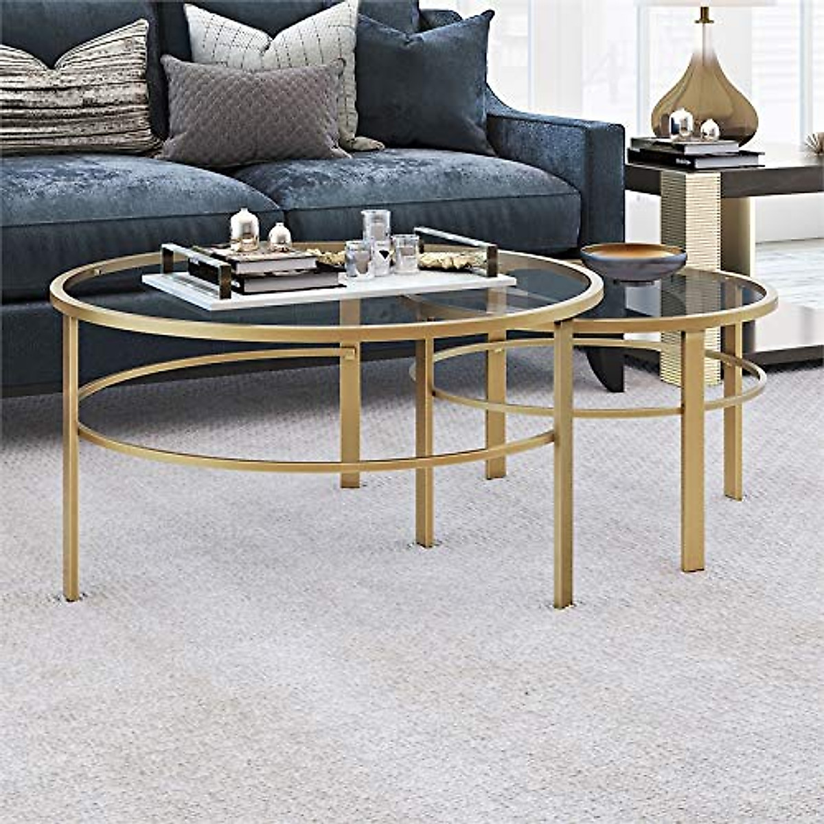 Henn&Hart Round Nested Coffee Table in Brass, Coffee Table coffee tables for living room, studio apartment essentials
