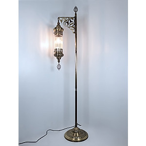 DEMMEX Turkish Moroccan Ottoman Era Style Antique Vintage Standing Floor Lamp, Antique Brass Metal Body, Shatterproof Pyrex Glass, 5.5 ft -165cm