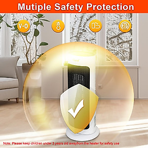 CAYNEL Home Oscillating Tower Ceramic Heater with Adjustable Thermostat, 12-Hour Timer and Safety Lock, Tip-Off Switch and Overheat Protection for Home and Home Office Areas, White