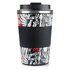 CS COSDDI 12 oz Stainless Steel Vacuum Insulated Tumbler - Coffee Travel Mug Spill Proof with Lid - Coffee Cups for Keep Hot/Ice Coffee,Tea and Beer (Black 3rd)