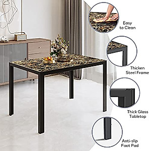 Gizoon Glass Dining Table Sets for 6, 7 Piece Kitchen Table and Chairs Set for 6 Person, PU Leather Modern Dining Room Sets for Home, Kitchen, Living Room Marble