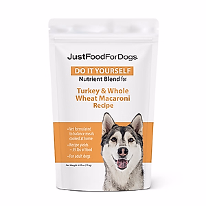 JustFoodForDogs DIY Nutrient Blend for Homemade Dog Food, Turkey & Whole Wheat Macaroni Recipe