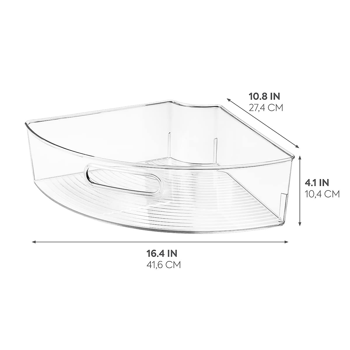iDesign Recycled Plastic 1/4 Wedge Lazy Susan Turntable Organizer with Handle, Pantry, Bathroom, General Storage and More – 16.5" x 11" x 4", Clear (Pack of 2)