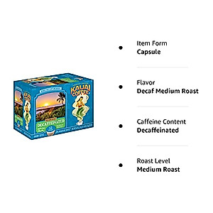 Kauai Coffee Decaf Medium Roast, Compatible with Keurig Pods K-Cup Brewers (1 Pack of 12 Single-Serve Cups)