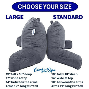 ComfortSpa Reading Pillow Bed Wedge Large Adult Backrest Lounge Cushion with Arms and Pockets | Back Support for Sitting Up in Bed / Couch for GERD Heartburn Bedrest (Grey)