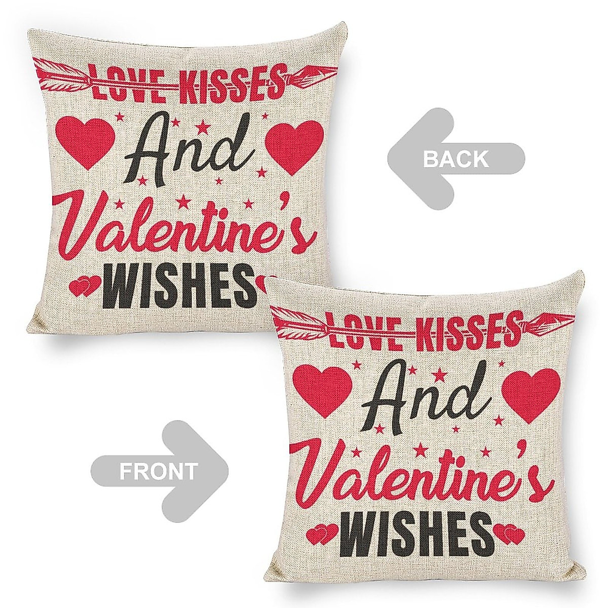 Love Kisses Valentine Throw Pillow Covers 18×18 Pillowcases Set of 2 Romantic Wishes Linen Decorative Square Pillow Case Cushion Covers Standard Size for Sofa Couch Outdoor Bed Pillow Protectors
