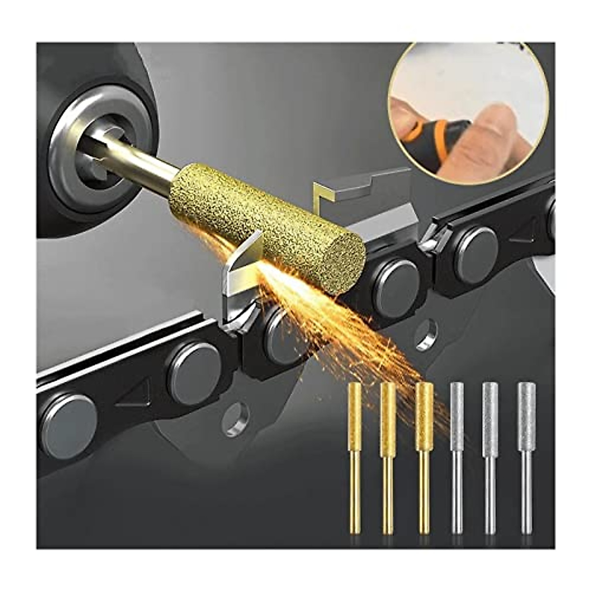 3/4/5/6pcs Diamond Coated Cylindrical Burr 4/4.8/5.5mm Chainsaw Sharpener Stone File Chain Saw Sharpening Carving Grinding Tools (Color : Gold 3pcs Set 3, Size : /)
