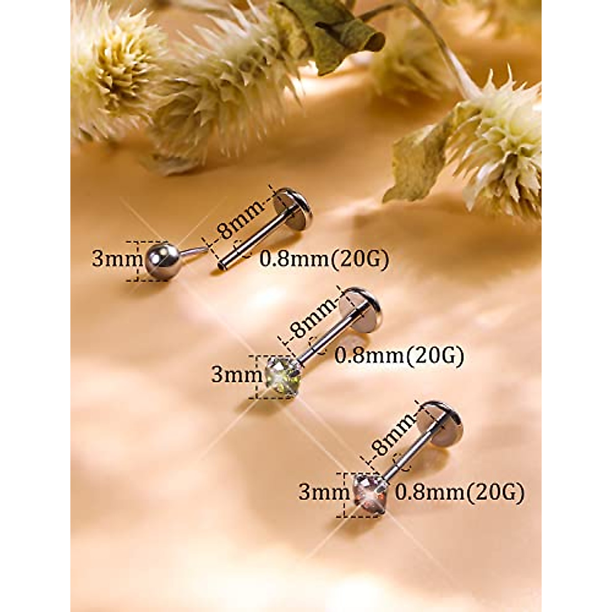 Ylqjksk 20G Nose Rings Stud Surgical Steel Threadless Push in Flat Back Stud Earrings Tragus Cartilage Earrings Lip Ring Medusa Piercing Jewelry for Women Men