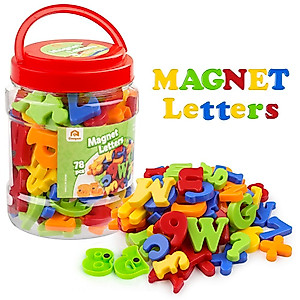 Coogam Magnetic Letters Numbers Alphabet Fridge Magnets Colorful Plastic ABC 123 Educational Toy Set Preschool Learning Spelling Counting Uppercase Lowercase Math for 3 4 5 Years Kid(78 Pcs)
