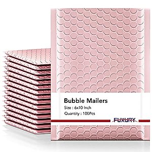 Fuxury Bubble Mailers 6x10 Inch 100 Pack, Sakura Pink Padded Envelopes, Self Seal Waterproof Mailing Envelopes Bubble Padded, Shipping Bags for Mailing,Packaging, Small Business, Boutique, Bulk #0