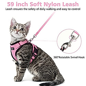 Dooradar Cat Harness and Leash Set, Escape Proof Safe Adjustable Kitten Vest Harnesses for Walking, Easy Control Soft Breathable Mesh Jacket with Reflective Strips for Cats, Pink, XS