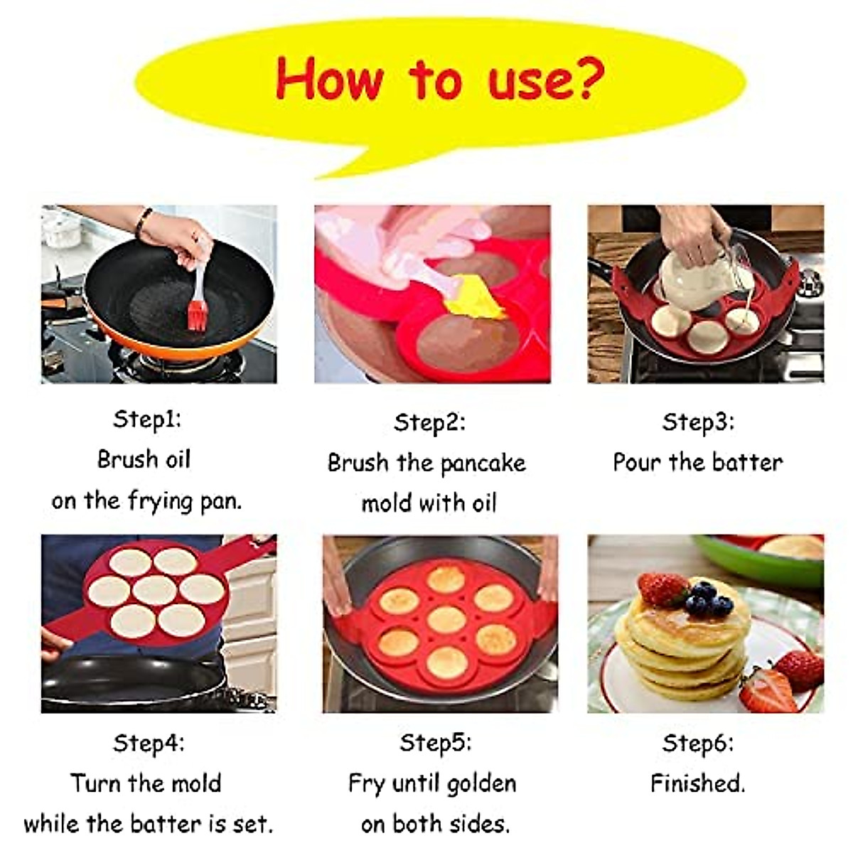SPCCL Pancake mold maker 2pcs, Silicone pancake molds, Pancake Mold, Non Stick Pancake Maker, RoundHeart pancake mold, 7 Cavity, with 1 Silicone Brush, for MuffinPancakeEggs