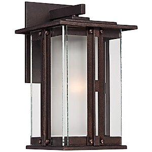 Franklin Iron Works Fallbrook Rustic Farmhouse Outdoor Wall Light Fixture Bronze Steel 11 3/4" Clear Frosted Double Glass for Exterior House Porch Patio Outside Deck Garage Front Door Garden Home