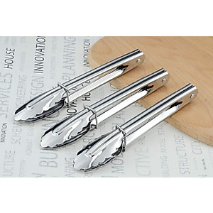 HINMAY Small Stainless Steel Serving Tongs 7-Inch Salad Tongs, Set of 3 (Silver)