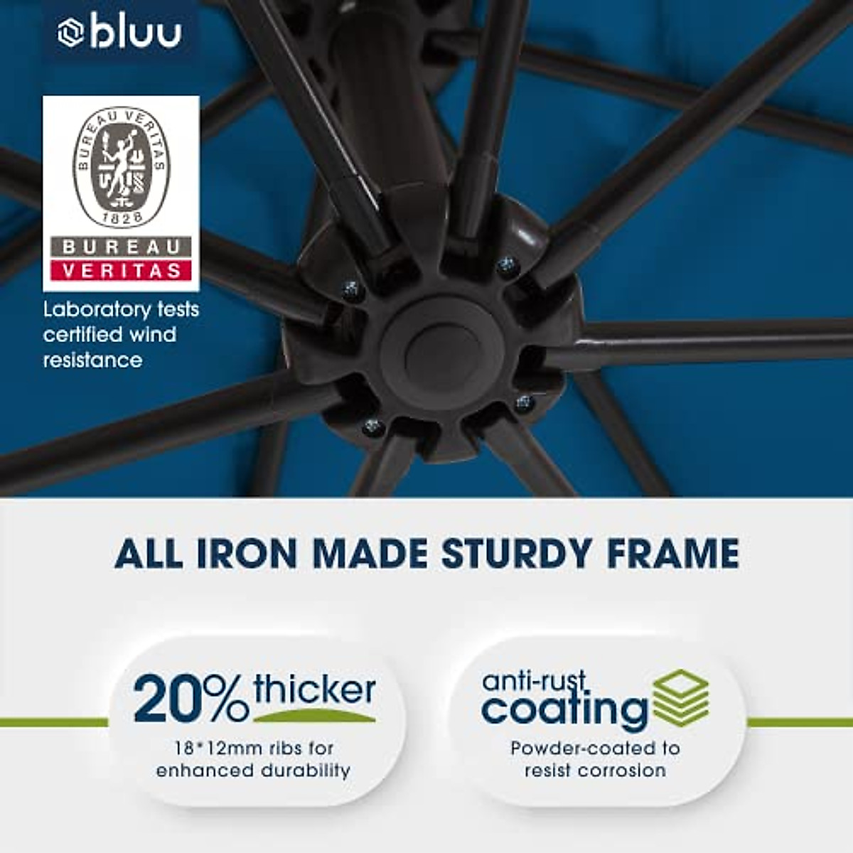 BLUU BANYAN 10 FT Patio Offset Umbrella Outdoor Cantilever Umbrella Hanging Umbrellas, 24 Month Fade Resistance & Water-repellent UV Protection Solution-dyed Fabric Canopy with Infinite Tilt, Crank & Cross Base (Royal Blue)