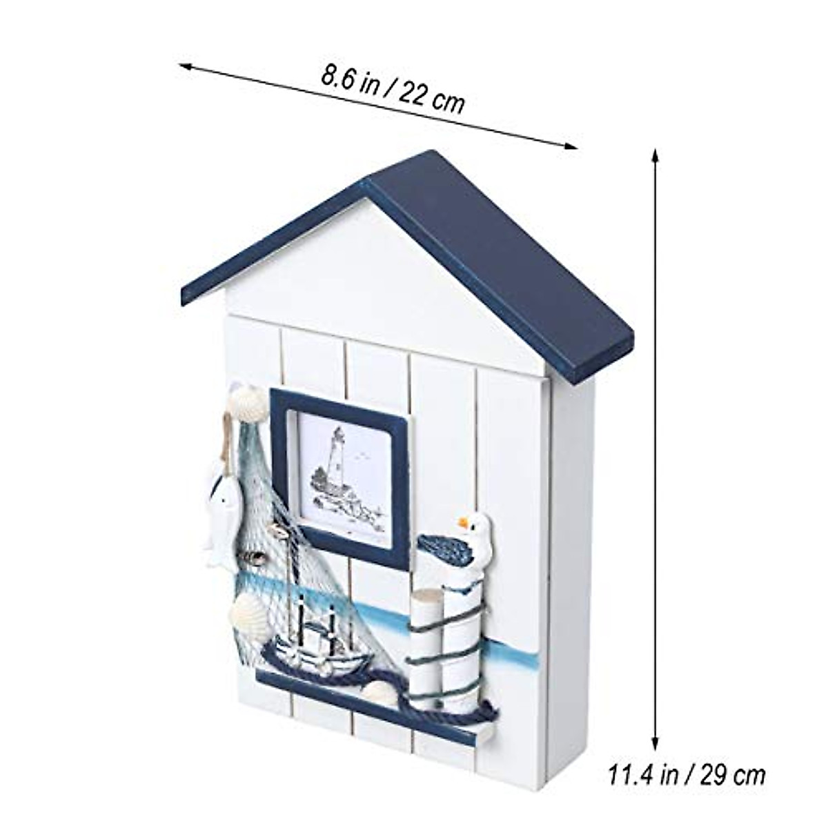 Hemoton Mediterranean Style Key Cabinet Wood Nautical Style Wall Mounted Wooden Key Holder Storage Box Cabinet Style 2