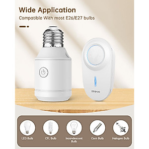 Remote Control Light Socket E26/E27 Bulb Base Holder, Wireless Light Switch for Pull Chain Light Fixtures, 300FT RF Range, No Wiring Wireless Light Switch for 500W Light Fixtures