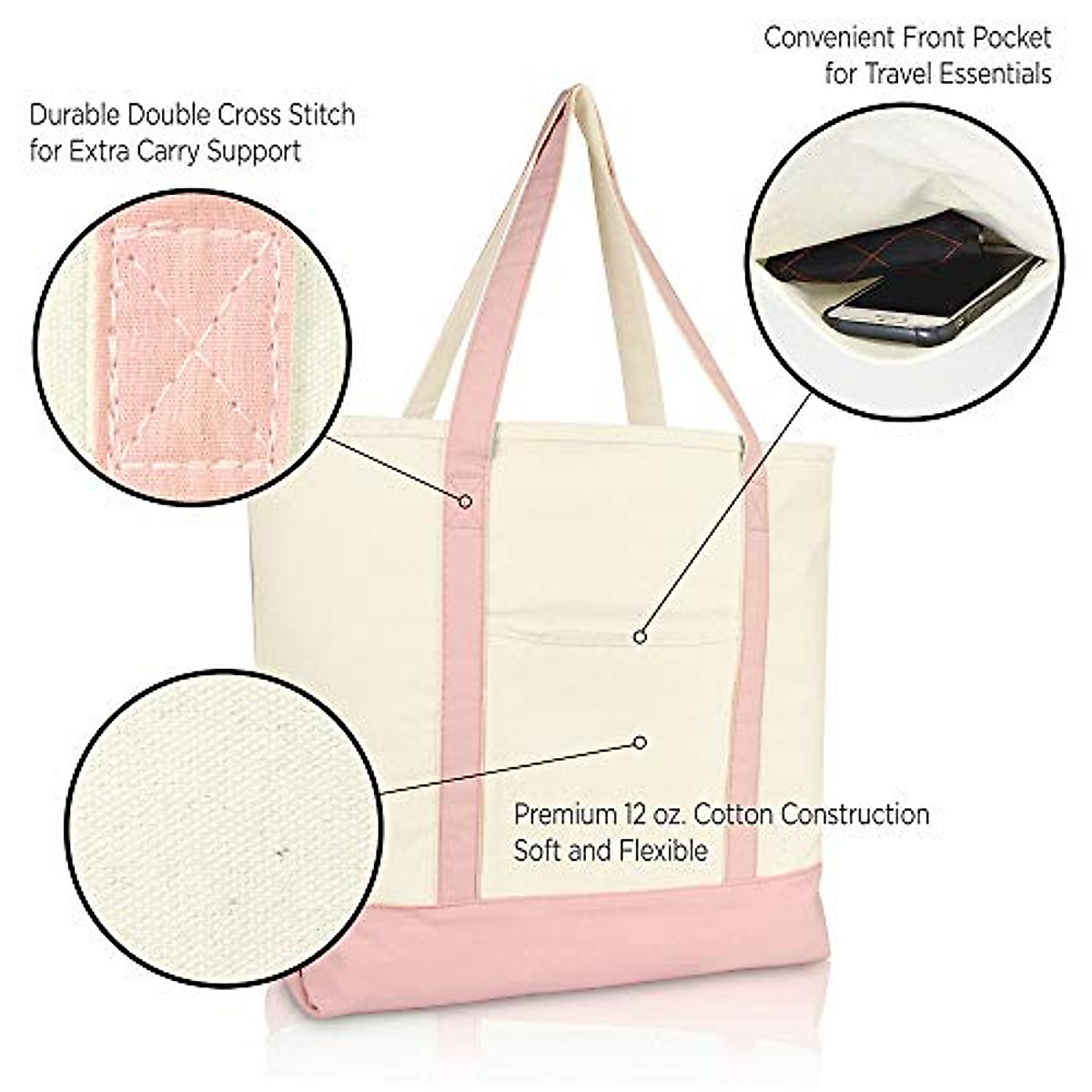 DALIX Personalized Shopping Tote Bag Monogram Pink Ballent Zippered Letter- E