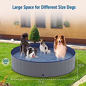 Niubya Foldable Dog Swimming Pool, Collapsible Hard Plastic, Portable Bath Tub for Pets Dogs and Cats, Pet Wading Pool for Indoor and Outdoor, 71 x 12 Inches