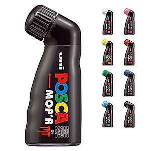 Uni Posca Multicolor Posca Markers, Mop'R Posca Paint Markers with XXL 3-19mm Round Tip for Any Surface, ACMI-Certified Non-Toxic Formula, MOPR Black