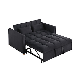 Otnqu Convertible Sofa Bed - 3 in 1 Loveseat Sleeper Sofa,Pull Out Sleeper Bed with Adjustable Backrest,Multi-Functiona Lounge Chair with Velvet Fabric for Living Room(Black)