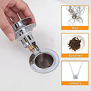 Universal Pop-Up Bathroom Sink Stopper - for 1.1~1.5 Inch Wash Basin Drain Strainer, Bounce Sink Drain Filter with Hair Catcher, Anti Clogging Stainless Steel Sink Plug, Chrome