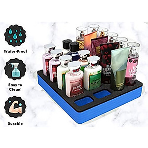 Polar Whale Lotion and Body Spray Stand Organizer Large Tray Blue Black Durable Foam Washable Waterproof Insert for Home Bathroom Bedroom Office 12.3 x 11.75 x 2 Inches 20 Slots