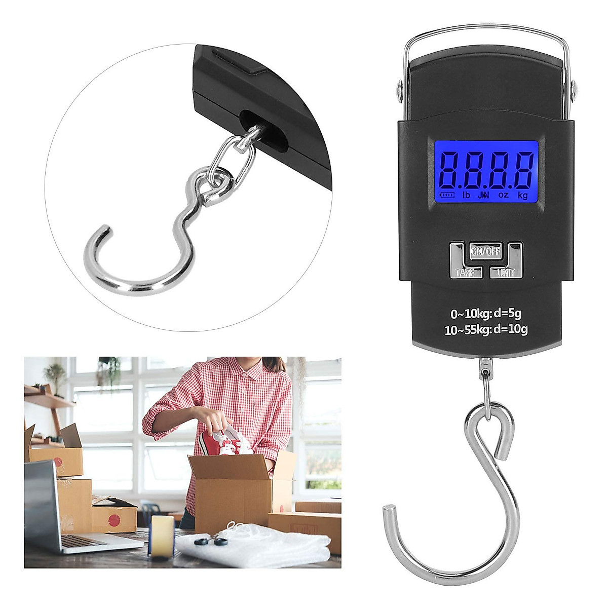 Fdit USB Rechargeable Portable Electronic Scale Portable Fishing Express Scale Electronic Portable Scale 55kg for Fishing Express Luggage