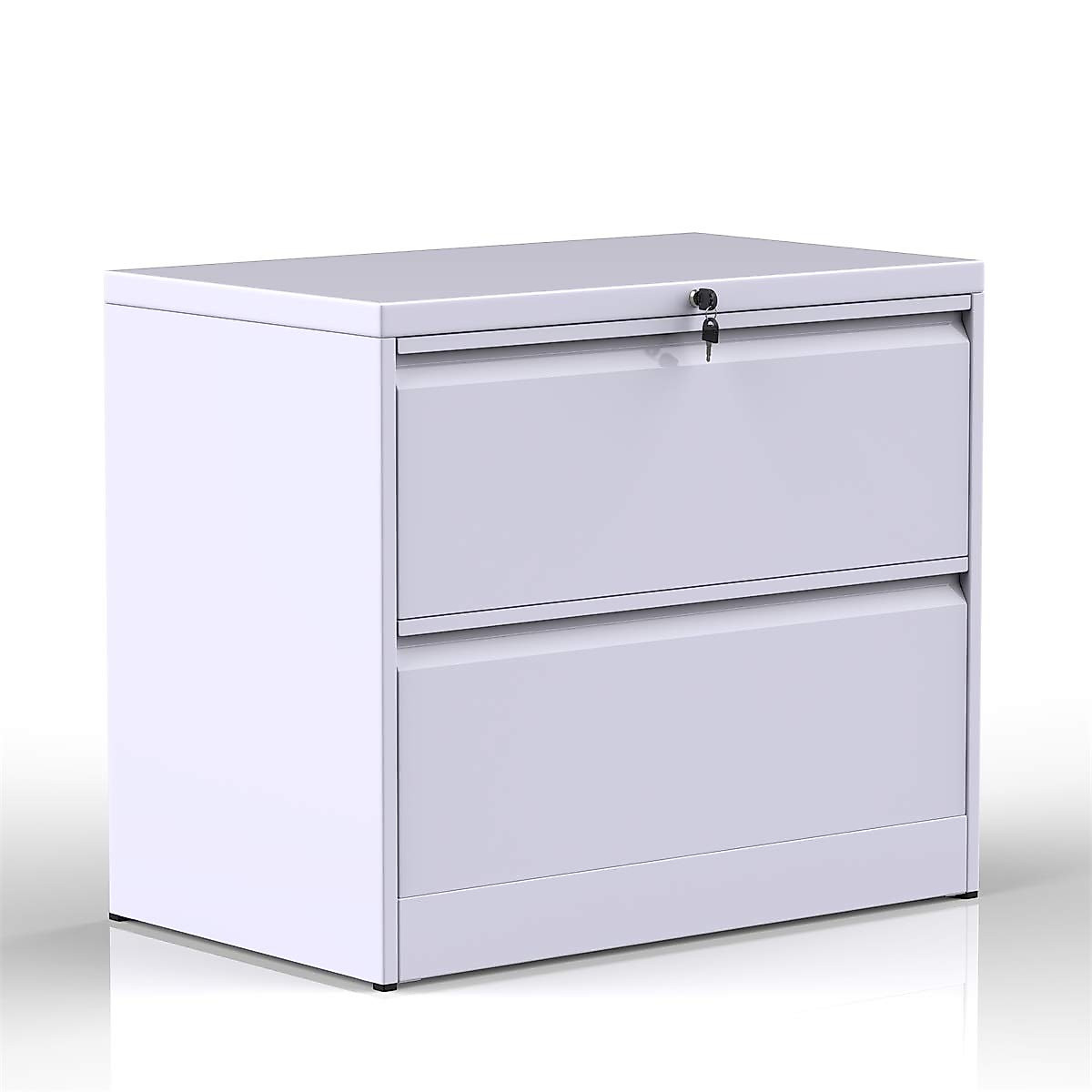 ModernLuxe File Cabinet, White Lockable Heavy Duty Metal Lateral File Cabinet with 2 Drawers