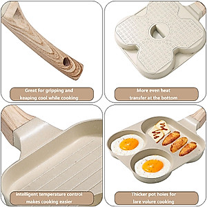 Egg Pan Japanese Omelet Maker 3 Section Square Grill Pan Egg Pan Nonstick for Breakfast Pancake Compatible with Gas Stove and Induction Cooktop Egg Frying Pan 7.4 inch (white) (Style1)