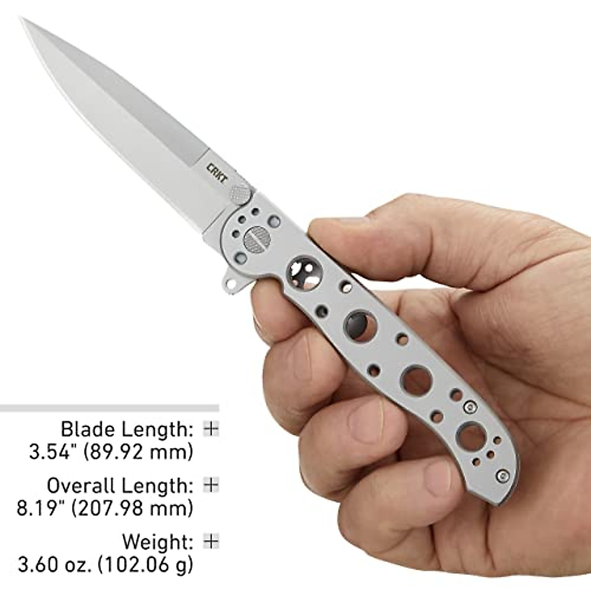 CRKT M16-03SS EDC Folding Pocket Knife: Sandvik Frame Lock, 4-Position Pocket Clip Bead Blast Blade, Stainless Steel Handle