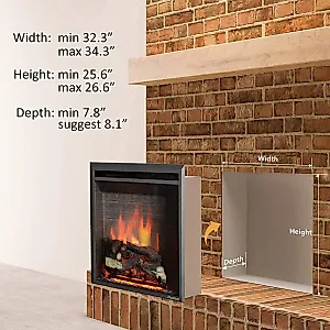 PuraFlame Western Electric Fireplace Insert with Fire Crackling Sound, Remote Control, 750/1500W, Black, 33 1/16 Inches Wide, 25 9/16 Inches High