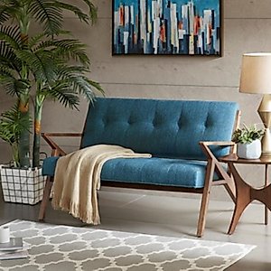 Ink+Ivy Rocket Accent Loveseat - Solid Wood, All Foam Two Deep Seat Settee Mid-Century Short Sofa - Retro Accent Loveseat For Living Room