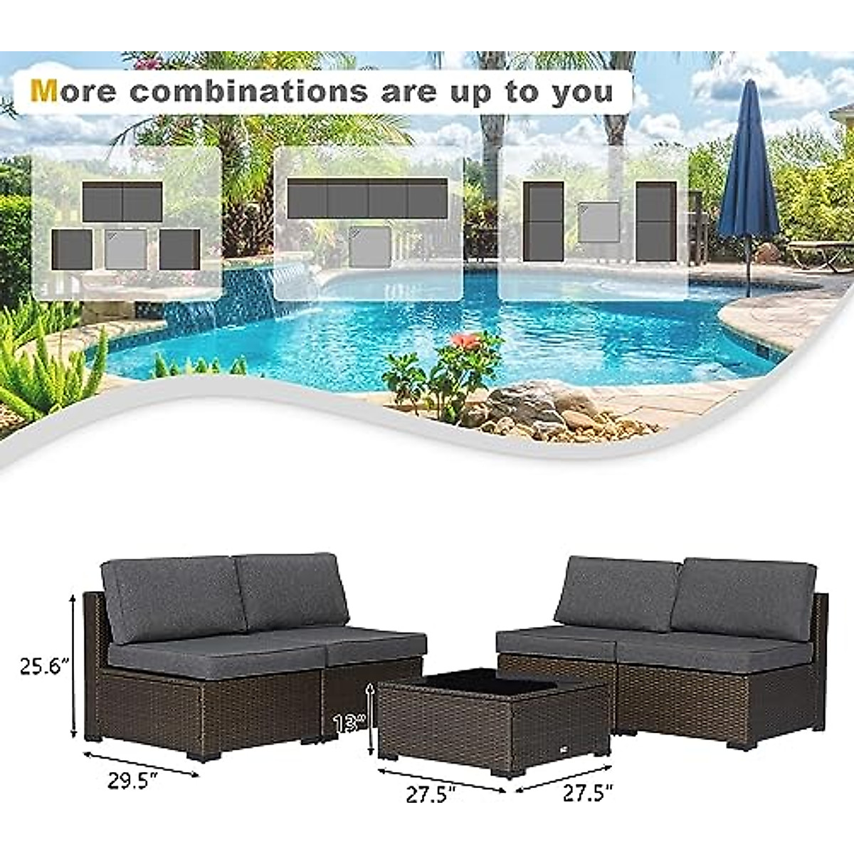 ide·o Patio Furniture Sets Backyard Furniture - Patio Conversation Sets, Wicker Patio Furniture, Outdoor Patio Set, Outdoor Patio Furniture(Grey)