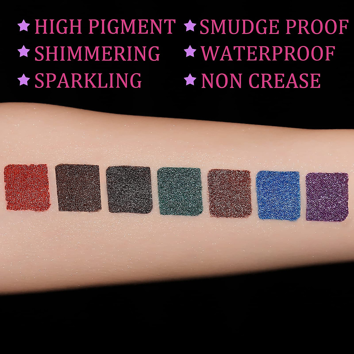 UCANBE 7 Colors Shimmer Liquid Eyeliner Makeup Set, Metallic Satin Finish Colorful Sparkling Eye Liner Pen, Long Lasting High Pigmented with Waterproof & Smudge Proof Formula