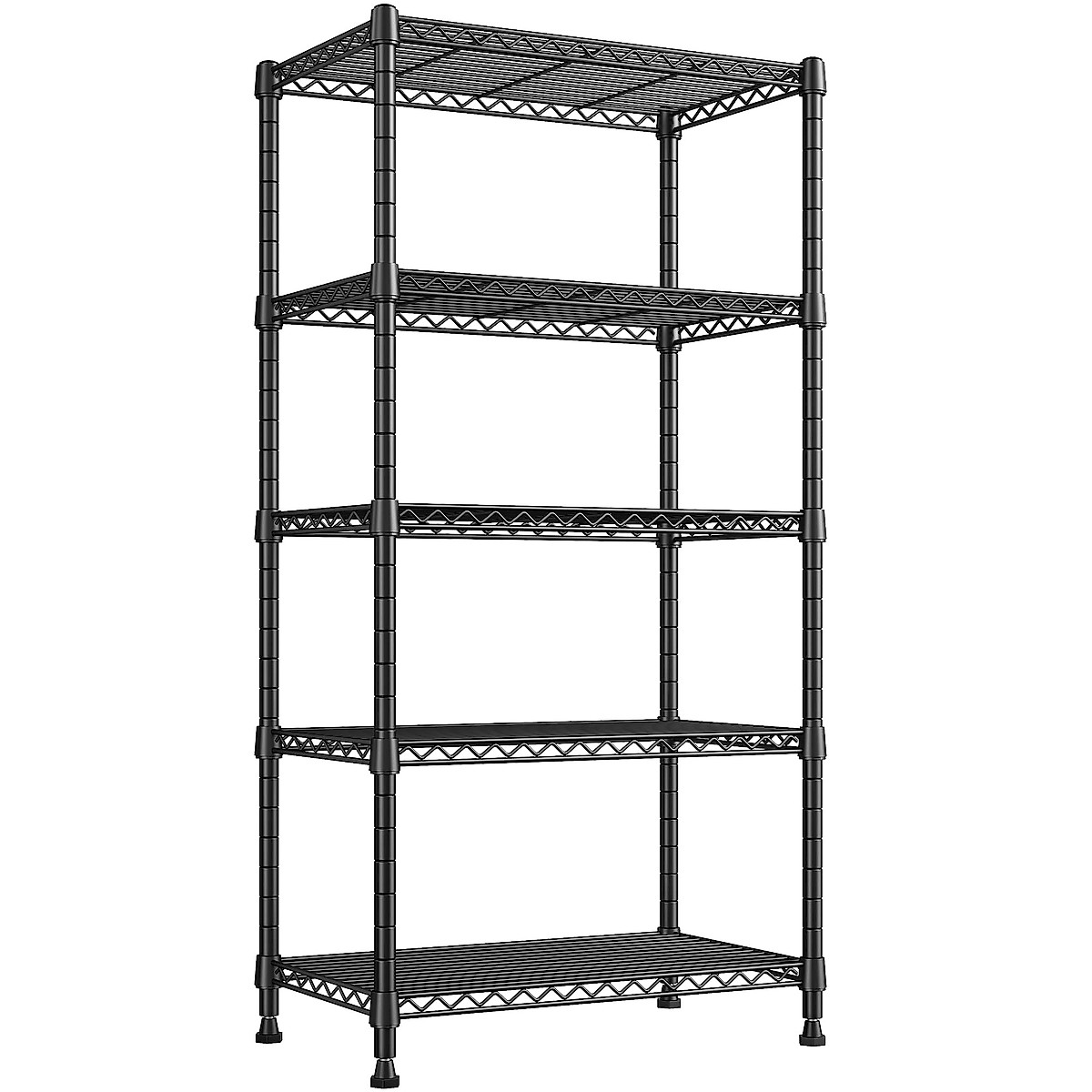 REIBII 1000LBS Wire Shelving Unit, 5 Tier Adjustable Metal Storage Shelves for Kitchen Pantry Office Steel Organizer Wire Rack for Narrow Space College Dorm School, 13.4" D x 23.2" W x 60" H, Black