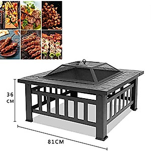 LEAYAN Garden Fire Pit Portable Grill Barbecue Rack Propane Fire Pit, Outdoor Metal Brazier Square Table Multi-Purpose Square Fireplace Garden Patio Heater for Party for Camping Backyard