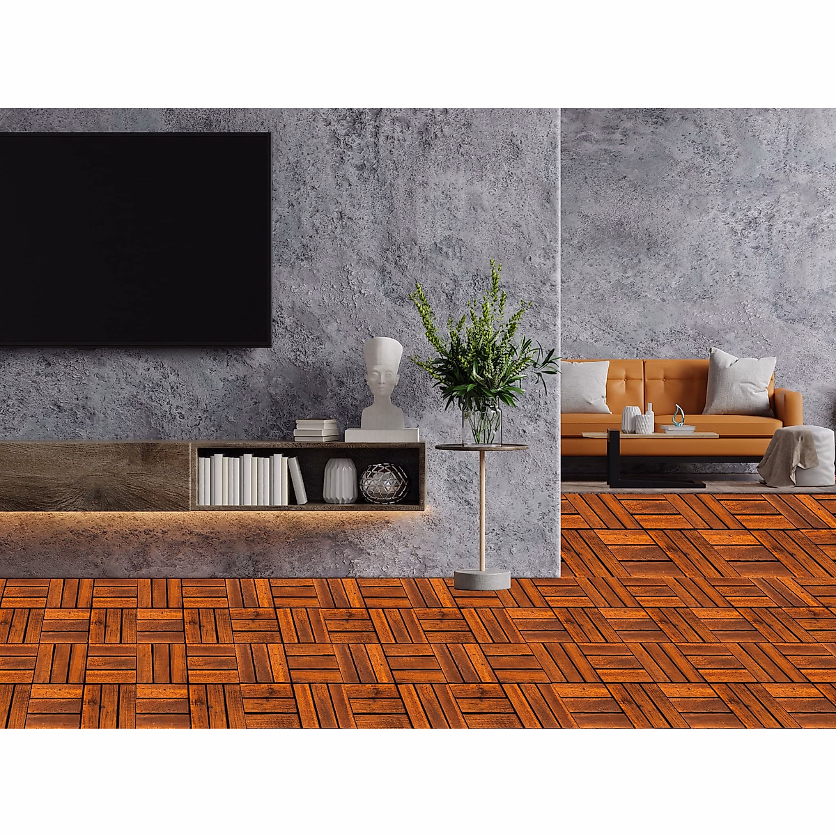 YAMAZING 12'x12' Solid Wood Interlocking Flooring - Acacia Hardwood Deck Tiles (Pack of 9), Indoor & Outdoor Use, Waterproof All Weather (9 Sq Ft)