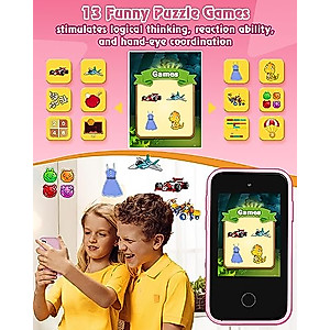 dancingcow Kids Smart Phone for Girls Ages 3-7, Kids Cell Phone Toy with Dual Camera for 3 4 5 6 7 Years Old Girls Birthday Gift, Toddler Play Phone with Learning Games for Boys (Pink)