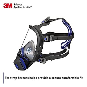 3M Secure Click Full Face Reusable Respirator with Large Lens, Speaking Diaphragm and Push Button Seal Check, FF-802, Painting, Sanding, Chemical Clean-up, Sawing, Medium