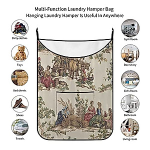 Hanging Laundry Hamper Bag French Country Door Hanging Hamper with Front Pocket Save Bathroom Space Hanging Laundry Bag Size 20X26inch Door Laundry Basket.
