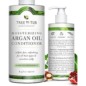 Tree to Tub All Hair Type Hydrating Argan Oil Conditioner for Dry or Oily Hair & Sensitive Scalp - Moisturizing Sulfate Free Conditioner for Women & Men w/Organic Coconut Oil, All Natural Peppermint