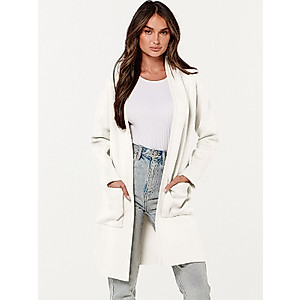 ANRABESS Cardigan Sweater for Women Casual 2024 Fall Fashion Coat Long Sleeve Open Front Knit Coatigan Outwear Off White Large