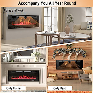 Tangkula 50 inches Electric Fireplace Insert, 3.19 Inches Ultra Thin Recessed & Wall Mounted 1400W Fireplace with Adjustable Flame Color & Speed, 12 H Timer,Remote Control,Touch Screen and WiFi App