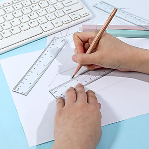 6Pcs 6 inch Ruler Clear Plastic Ruler Plastic Ruler Drafting Tools, Straight Shatterproof Rulers Transparent Rulers for Office Supply Ruler (Clear)