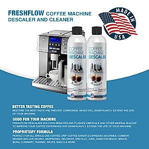 Descaling Solution for Coffee & Espresso Machines - 2 Bottle Pack (4 Uses) - Universally Compatible Descaler Cleaner for Keurig, Breville, Nespresso, Delonghi & All Single Use or Drip Machines