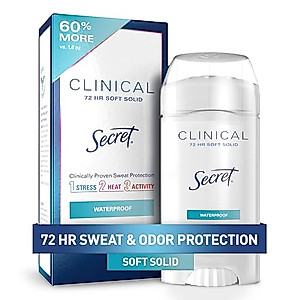 Secret Clinical Strength Antiperspirant Deodorant for Women, Waterproof, 3X Stress Protection, 72hr Sweat & Odor Protection, PH Balancing Minerals, Soft Solid, 2.6 oz