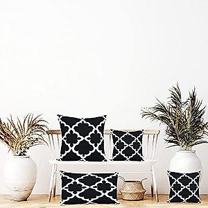 BOYSUM Black and White Outdoor Pillows Cover for Patio Furniture Waterproof Boho Throw Pillow Covers Set of 2 (Black Flower, 12''x20'')