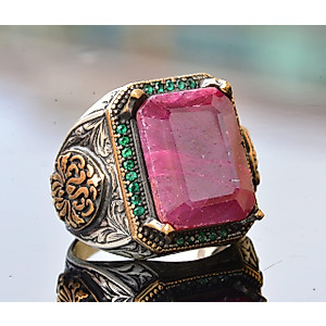 Falcon Jewelry Real Natural Ruby Gemstone Ring, 15.50 Carat, Sterling Silver Ring, Raw Stone, Byzantine Ring red